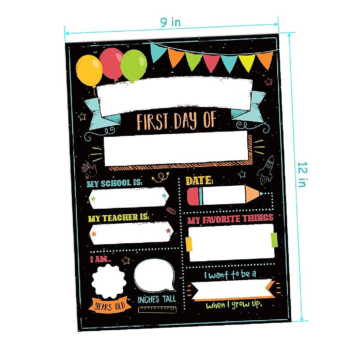 Beautiful First and Last Day of School Board Signs Set of 12 - Reversible 12" x 9" Back to School Cards for Lasting Memories - Perfect Photo Prop Chalkboard Prints for Kindergarten and School