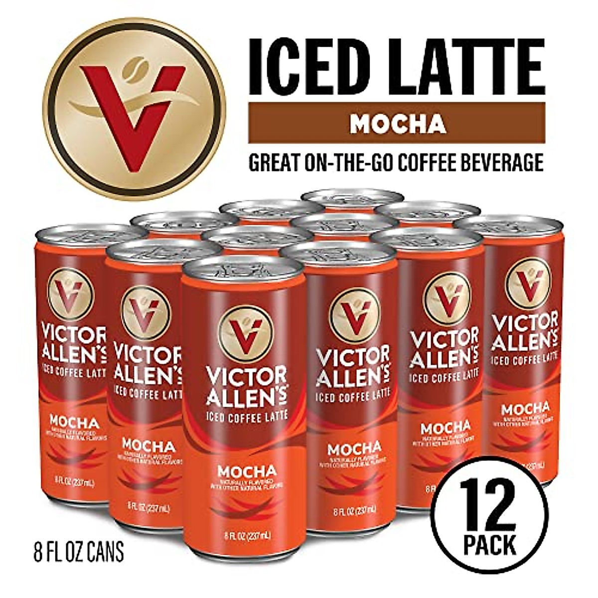 Victor Allen's Coffee Mocha Iced Canned Coffee Latte, 8oz Cans (12 Pack)