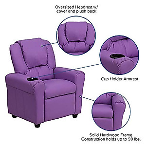 Flash Furniture Vana Contemporary Lavender Vinyl Kids Recliner with Cup Holder and Headrest
