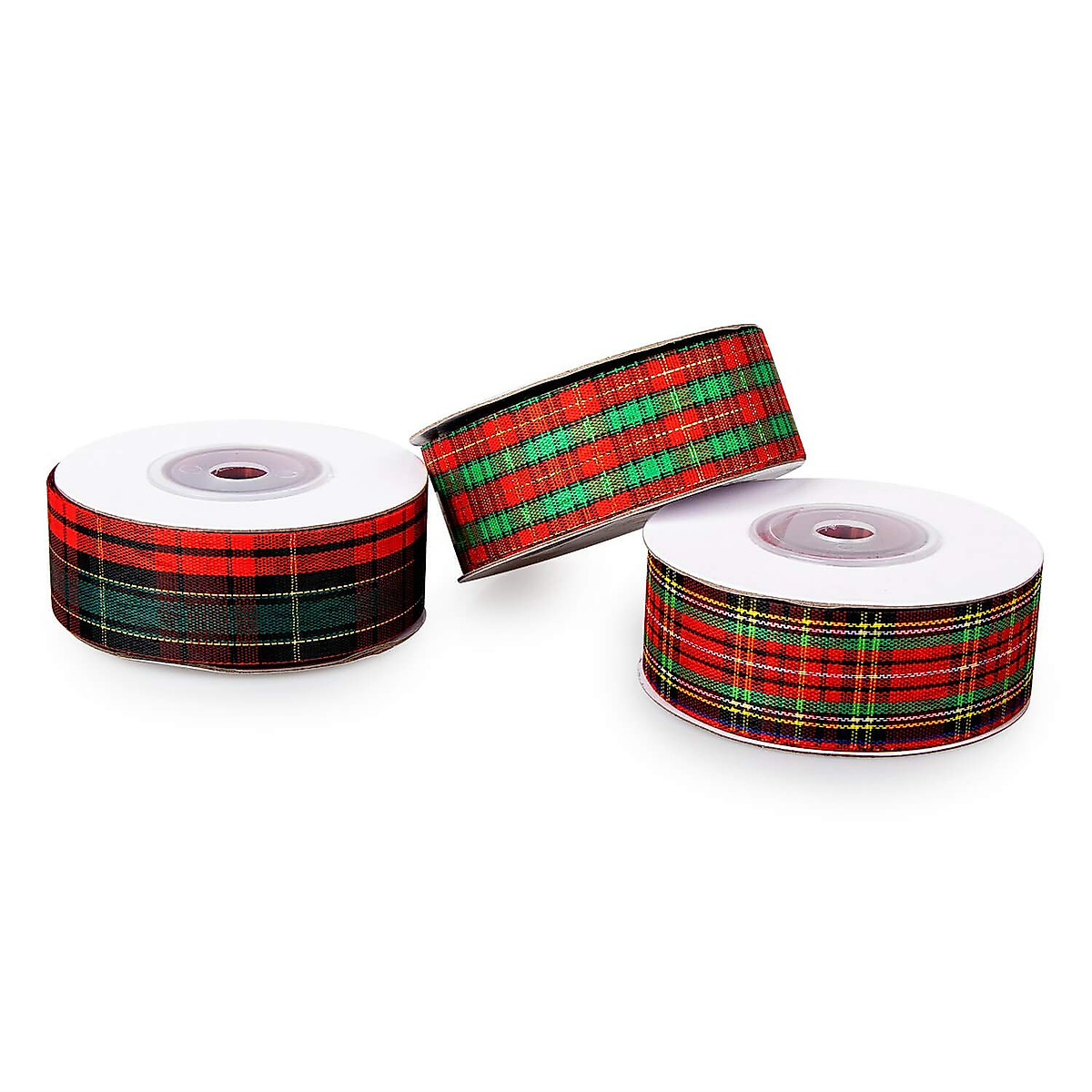 SoFire Christmas Plaid Ribbon for Gift Wrapping, 3 Rolls 1 Inch Wide 75 Yards Long Fabric Christmas Ribbon (3)
