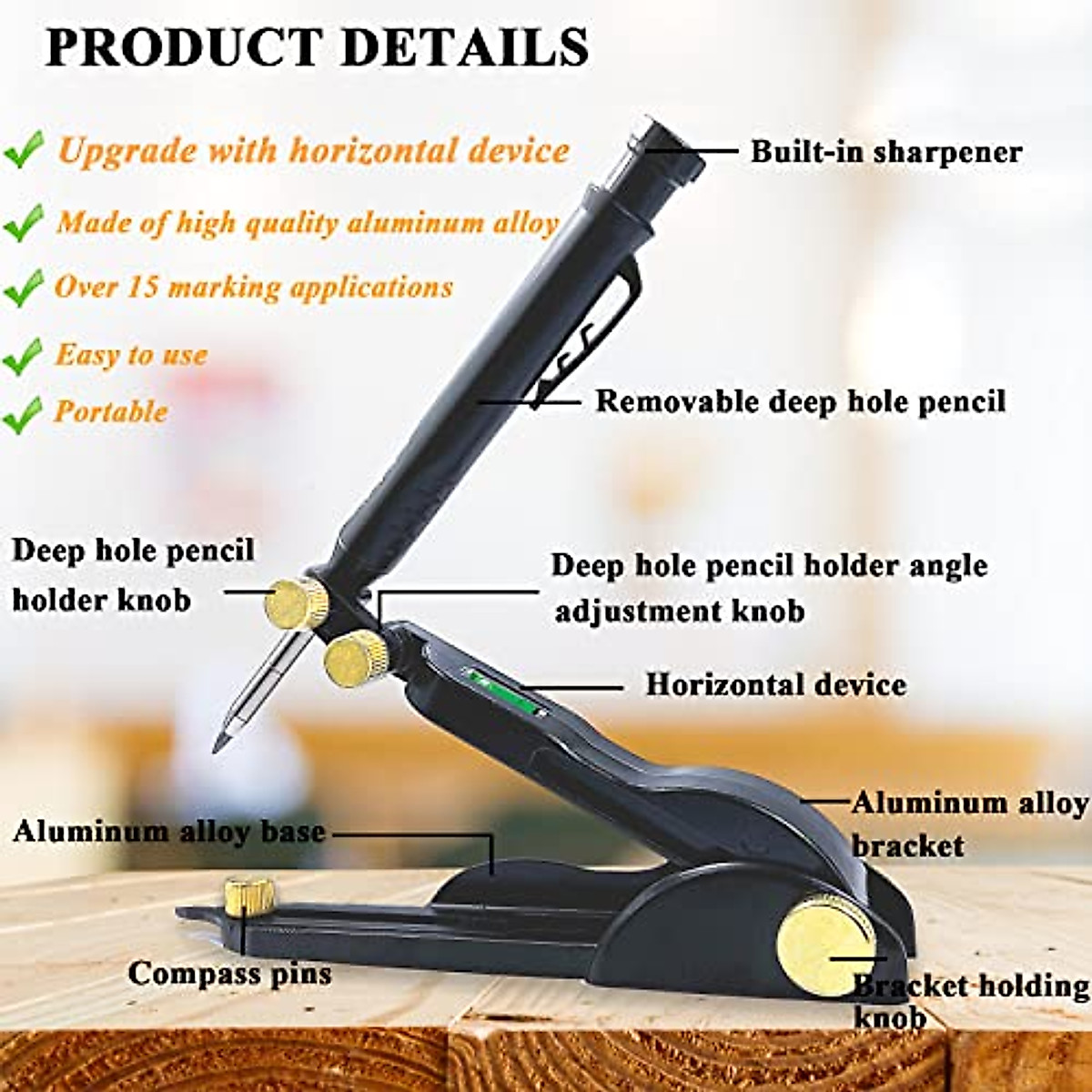 Scribing Tool, Multi-function Scriber tool, Aluminum Alloy Scriber Marking Tool with Deep Hole Construction Carpenter Pencil, DIY Woodworking Scriber Line Maker Measuring Tool