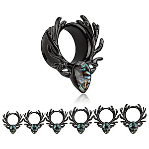 KUBOOZ(1 Pair Black Sea-shell Forest Antlers Slivery Opal Ear Plugs Tunnels Gauges Stretcher Piercings
