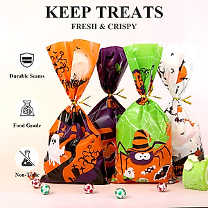 idolpack 50 Pcs Halloween Cellophane Treat Bags 4.9''X10.8'' Halloween Cello Candy Cookie Goodies Gift Bags with Twist Ties for Halloween Trick or Treat Party Favors Supplies