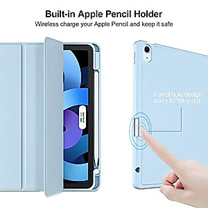Akkerds Compatible with iPad Air 5th Generation Case 2022/ iPad Air 4th Generation Case 2020 10.9 Inch with Pencil Holder[Auto Sleep/Wake], Trifold Stand Smart Case for iPad Air 5/4 Case, Sky Blue