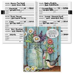 Large Print Jar Address Book by Susan Winget - Large Print Address Book, 56 Pages, Big 7 inch by 8-1/2 inch, Spiral-Bound, Easy Reading Legible Print Forms