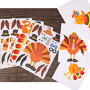 Lulu Home Thanksgiving Game, 20 Sheets Thanksgiving Make-A-Turkey Stickers, Kids DIY Turkey Sticker Craft for Fall Party, Thanksgiving Day, Family Gethering and Class Game