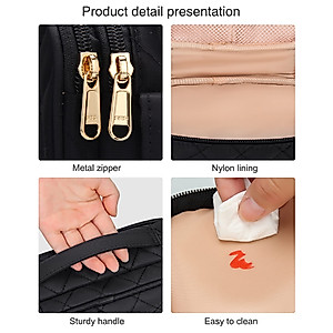 Relavel Makeup Bag, Small Makeup Bag for Women, Travel Cosmetic Bag, 2 Layers Waterproof Makeup Organizer Storage with Makeup Brush Holder, Black