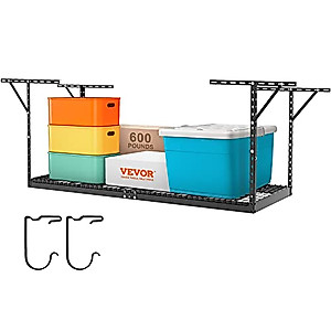 VEVOR Overhead Garage Storage Rack, 3x8 Garage Ceiling Storage Racks, Heavy Duty Adjustable Cold Rolled Steel Racks for Garage Storage, Organization, 600 lbs Load Capacity, 22''-40" (Black)