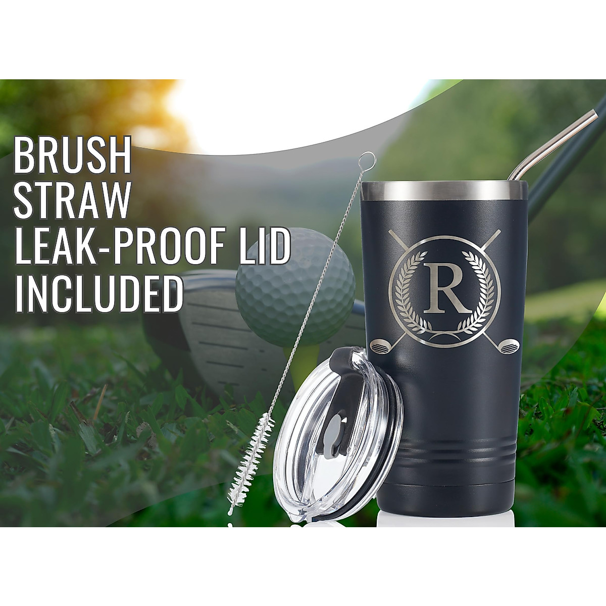 Onebttl Golf Gifts for Men With Initial - 20oz Travel Mug With Golf Design, Perfect for Golfers & Lovers, Birthday, Christmas - R