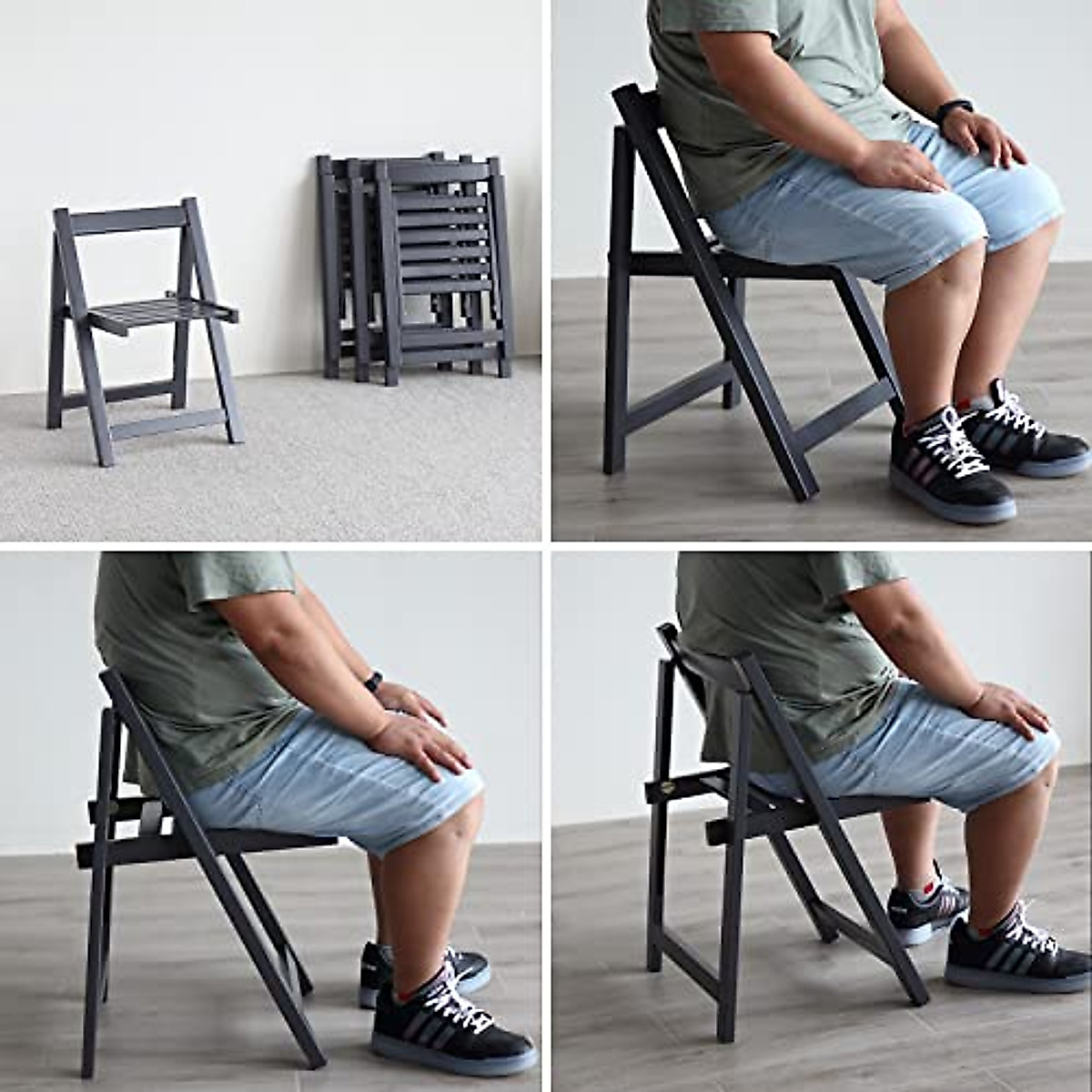 FUNROLUX Folding Dining Chair 2 Pack Grey Wooden Foldable Chairs Suitable for Event Party Garden Kitchen Table Chair 268LB Weight Capacity (Grey)