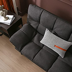 GLANZEND Modern Convertible Futon Sofa Bed, Memory Foam Loveseat Couch, Folding Sleeper Daybed with Adjustable Armrests, for Living Room Apartment Office,Small Space, Dark Gray, Grey