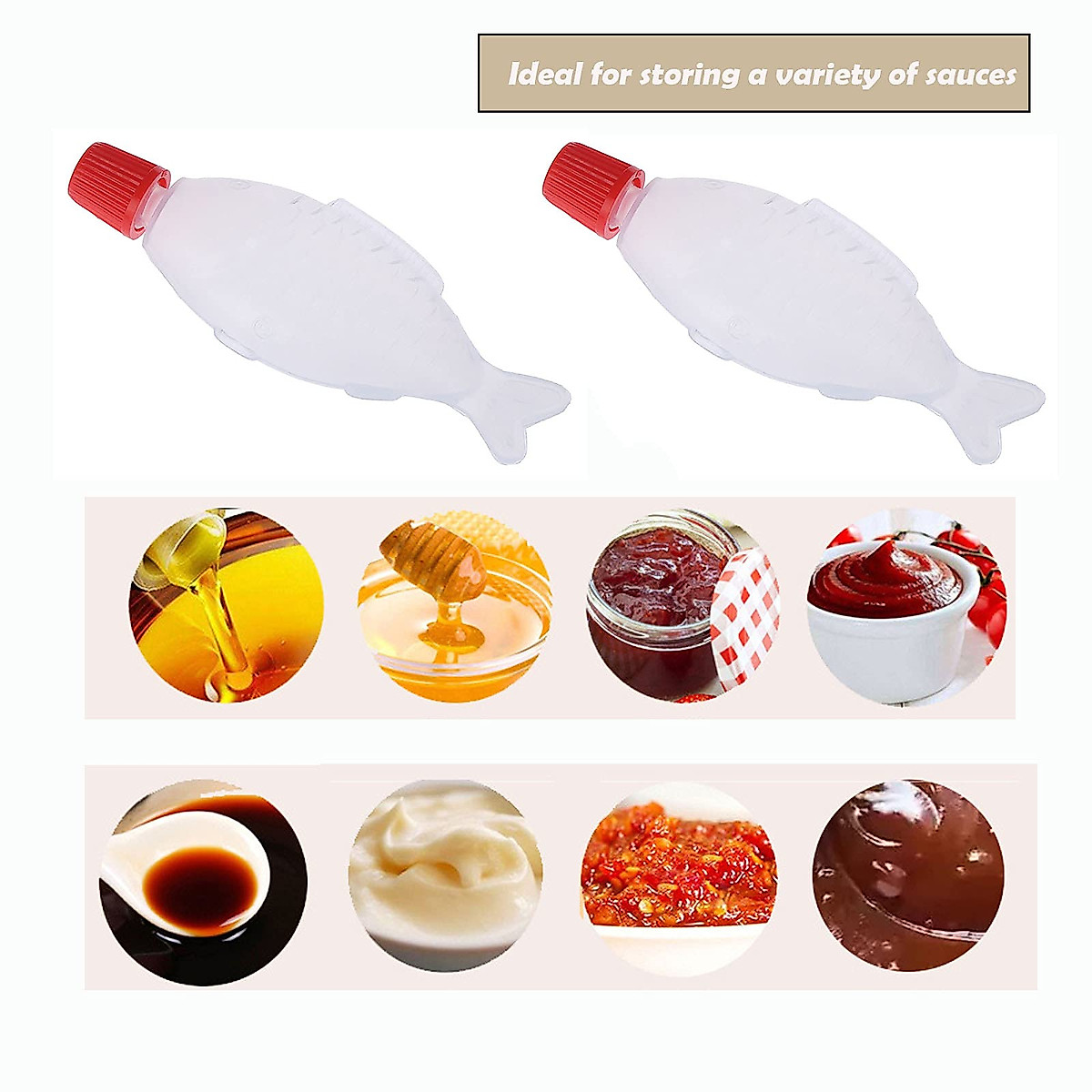 10 Pieces Mini Ketchup Bottle Plastic Condiment Sauce Squeeze Bottles Cute Fish-shaped Salad Dressing Honey Seasoning Squirt Containers for Camping Office School Bento Box, 8ML