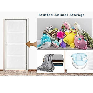 YYCWYSH Stuffed Animal Storage,Over The Door Organizer Storage Large Plush Toy Organizer with 4 Large Pockets, Stuffed Animal Net or Hammock Baby Accessories Holder for Girls Boys Kids Room White