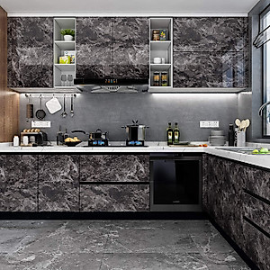 YENHOME Peel and Stick Countertops 24 X 200 Inch Sandstone Black Brown Granite Marble Contact Paper Decorative Marble Wallpaper Peel and Stick Kitchen Counter Contact Paper Marble Vinyl Wrap