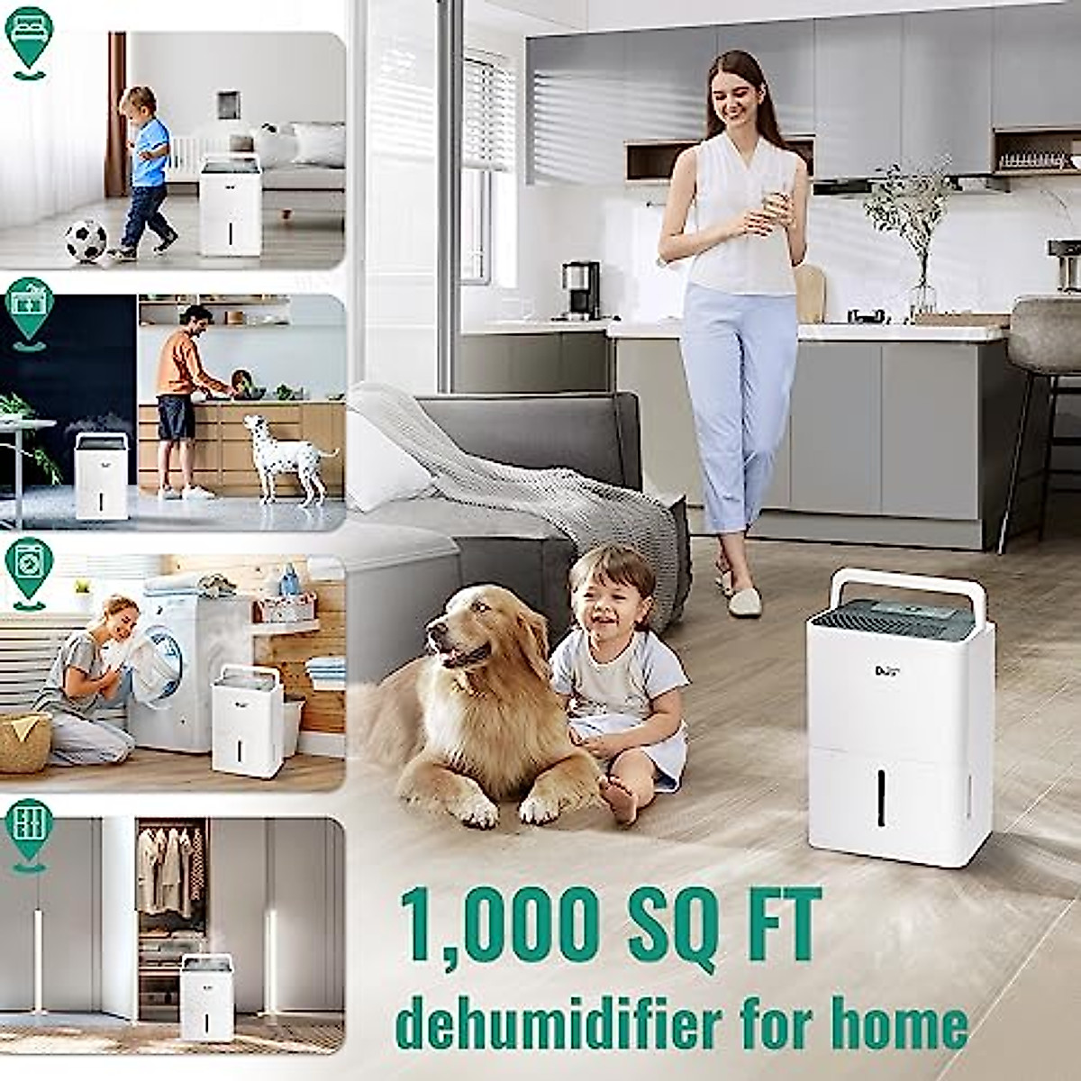 DuraComfort Dehumidifier For Home With hose,1000 Sq Ft Dehumidifiers for Bedroom Bathroom Basement Closet Kitchen RV Humidity Removal Air Dehumidifier,white
