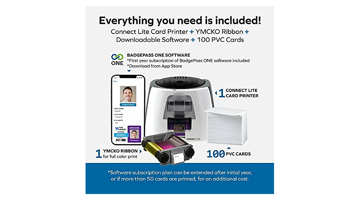 BadgePass ConnectLITE ID Card Printer Bundle - Everything Included