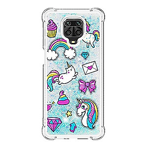 LEMAXELERS Redmi Note 9S Case Bling Glitter Case Soft TPU Floating Clear Liquid Hearts Quicksand Shiny Flowing Shockproof Protective Cover for Xiaomi Redmi Note 9S Pro / 9 Pro Max YB-LS Rainbow Horse