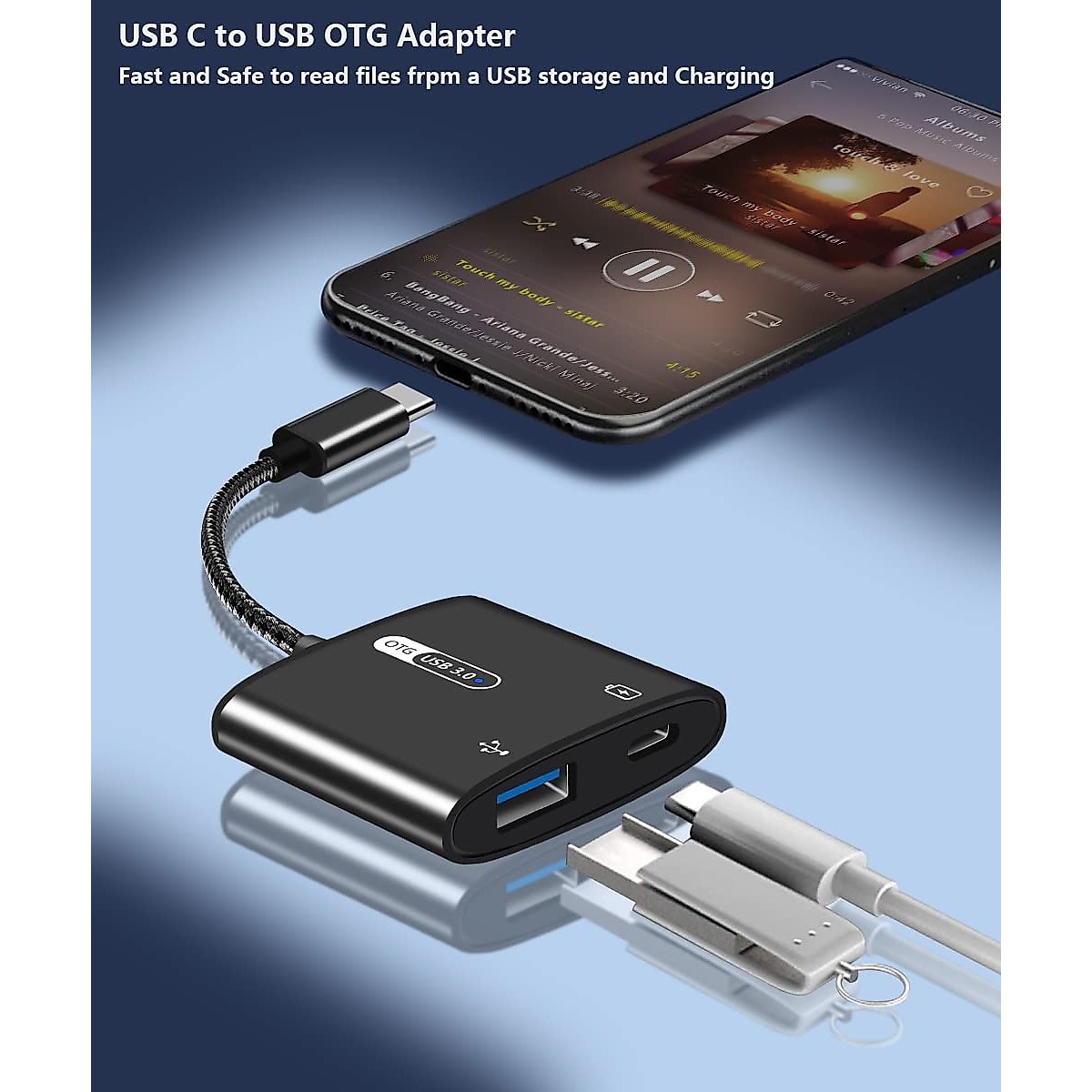 USB C OTG Adapter with Power, 2 in 1 USB C to USB with 60W PD Charging Adapter Compatible with iPhone 15/15 Pro, iPad Pro, Galaxy S24/S23/S21/Tab S8/S9, Pixel 8/7/6, Google Chromecast with Google TV
