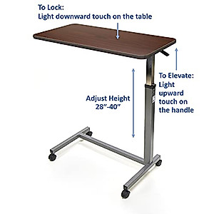 Invacare Hospital Style Overbed Table with Auto-Touch Adjustable Height and Wheels, Fits Over Beds and Bedside, 6417 Brown .75"H x 15"W x 30"L,Base: 15.5"W x 26"L,28" - 40"