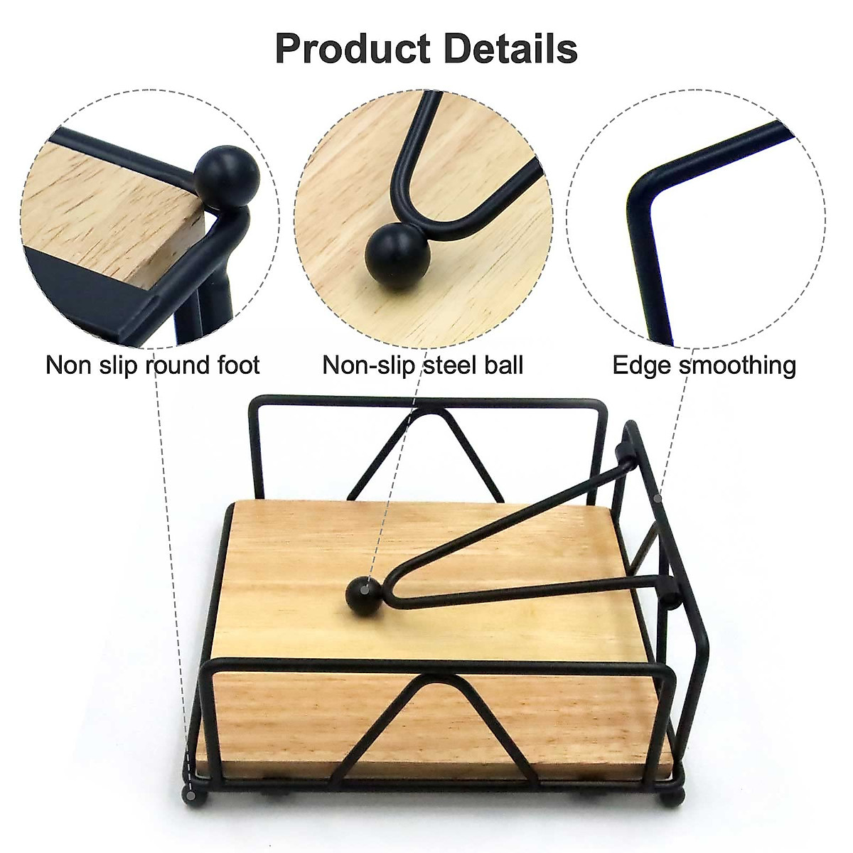 Napkin Holder for Table, Metal and Wood Napkin Holder, Standing Napkin Holders for Paper Napkins, for Kitchen Counter, Dining Table, 7" x 7"Gold (Black)