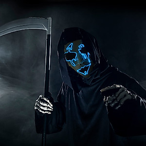 Wetufin Halloween Purge Mask Led Light Up Mask Scary Mask Glow Mask EL Wire LED Mask for Festival Party Gifts Couple Mask, Purge Mask for Kids Man Woman Adult, Blue