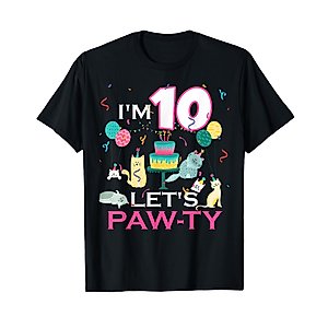 I'm 10 Let's Paw-ty 10 Year Old Birthday Girls Cat Loves T-Shirt