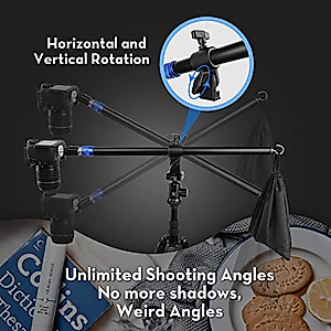 KapSnug 22-37 Inch Aluminum Tripod Extension Arm Overhead Camera Mount, Horizontal Retractable Center Column, 360-degree Ball Head, 170-degree Angle Adjustable Arm, Tripod not Included