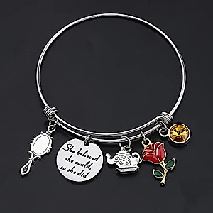 FAADBUK Movie Inspired Bracelet She Believed She Could So She Did Belle Princess Jewelry Inspiration Gift for Her (Beauty and The Beast Bracelet)