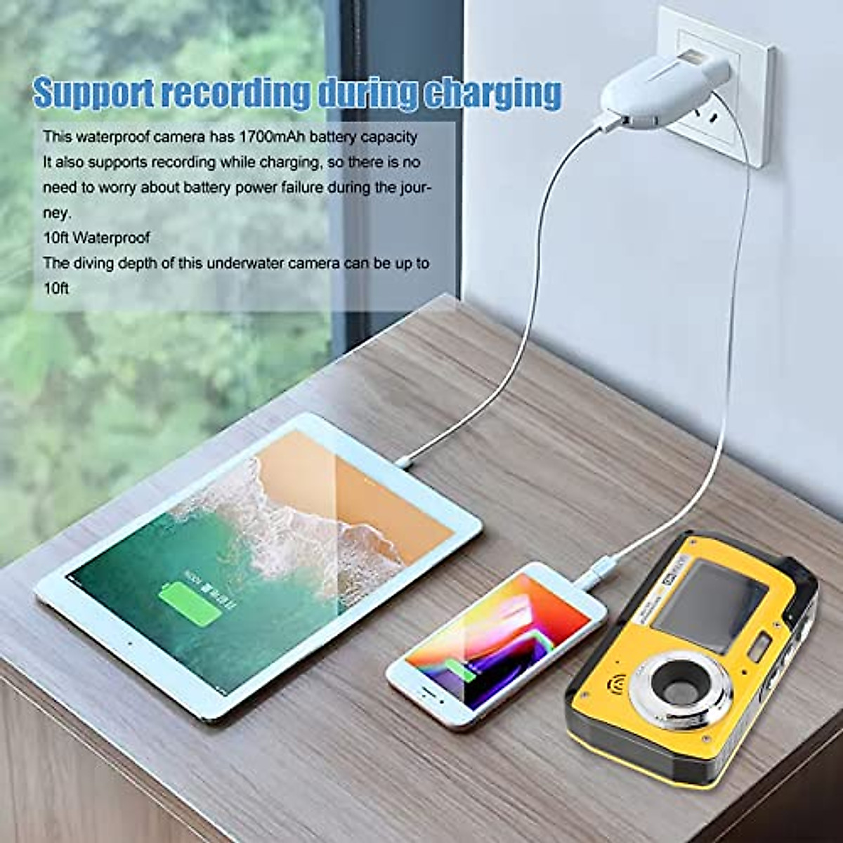 Waterproof Digital Camera, 4K 56MP 18X Digital Zoom 10ft Waterproof Front and Rear Dual Screen Camera,1700mAh Rechargeable Battery,for Boys Girls Toys Gifts