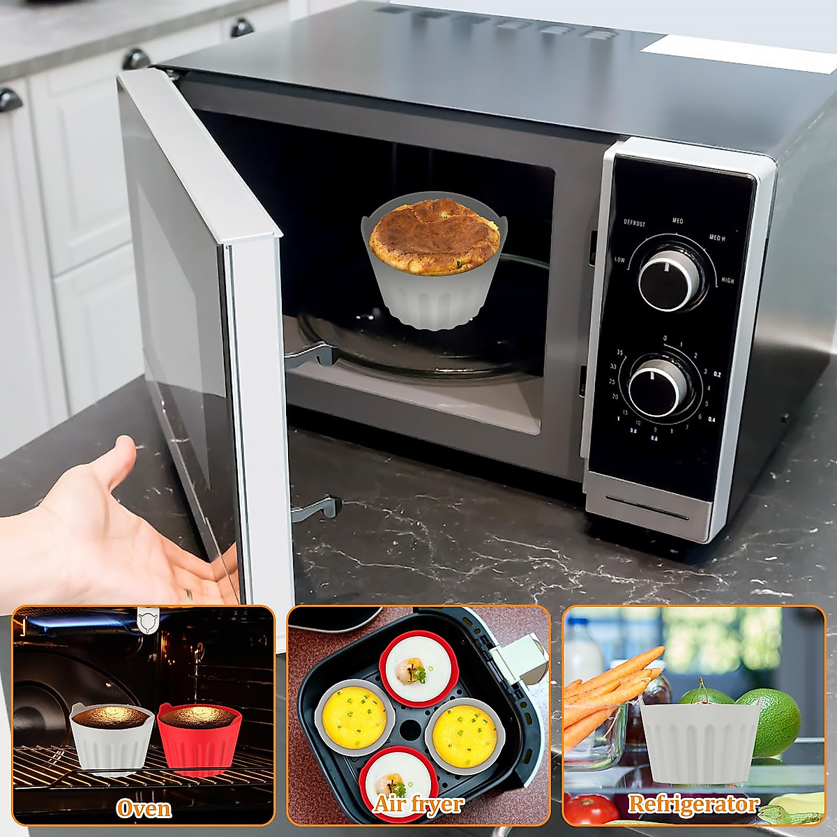 KTZCTPCA 9Pcs Silicone Air Fryer Egg Mold, Reusable Nonstick Egg Bites Pan Alternative, Egg Boiler Mold Cup, BPA Free, Dishwasher Safe Poached Egg Cups for Microwave Air Fryer Stovetop Egg Cooking