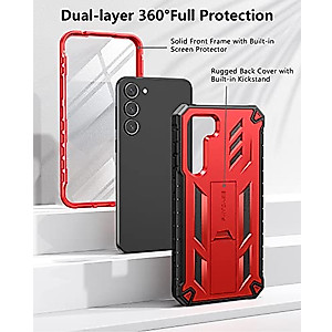 FNTCASE for Samsung Galaxy S23+Plus Case: Dual Layer Protective Textured Cover & Rugged TPU Shell with Kickstand | Military Grade Drop Protection | Heavy Duty Cell Phone Protector(Red)