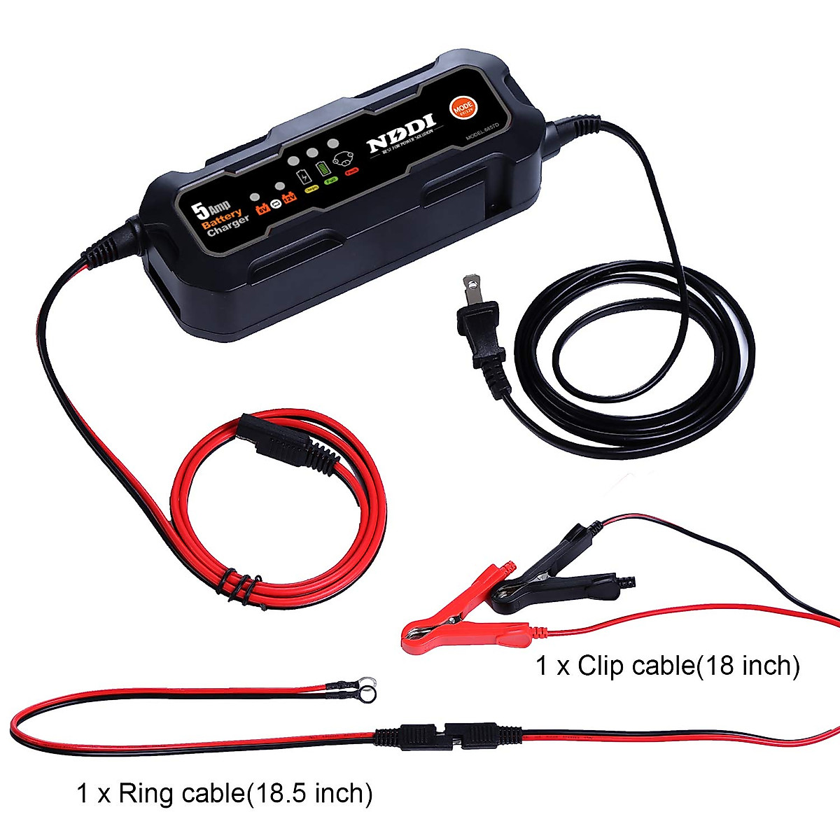NDDI Car Battery Charger, 6V-12V 5A Smart Battery Trickle Charger Automotive Battery Charger Maintainer for Car Truck Motorcycle Lawn Mower Marine Lead Acid Batteries