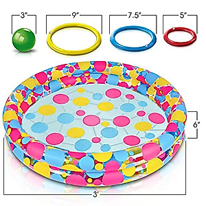 Gamie Floating Ring Toss Game for Kids, Outdoor Carnival Game Set with Inflatable Pool, Floating Rings, and Colored Plastic Balls, Outdoor Games for Family and Backyard Parties