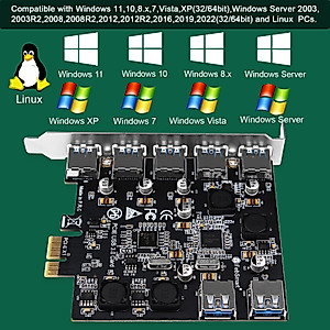 FebSmart 7-Ports Superspeed 5Gbps PCIE USB 3.0 Expansion Card for Windows 11, 10, 8.x, 7, Vista, XP Desktop PCs, Built in FebSmart Self-Powered Technology, No Need Additional Power Supply (FS-U7-Pro)