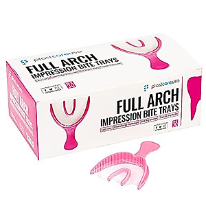 30 Full Arch Pink Disposable Dental Bite Registration Trays for Teeth Molds, 1 Box of 30 Bite Impression Trays