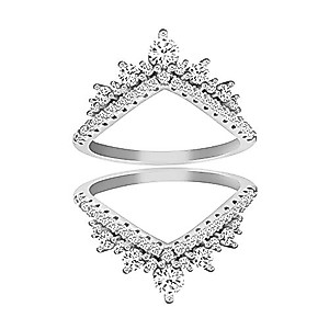 Women's Brilliant Cut Round CZ Band Guard Enhancers Engagement Stacking Wedding Ring Set 925 Sterling Silver (size 6)