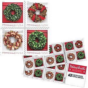 Holiday Wreaths Book of 20 Forever Stamps Christmas Tradition Celebration Scott Holiday Wreaths Book of 20 Forever Postage Stamps Christmas Tradition Celebration Scott 4524-27