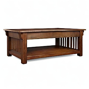 Leick Home 8204 Mission Impeccable Coffee Table for Living Room, Two Drawers and Shelf, Made with Solid Wood, Medium Oak Finish