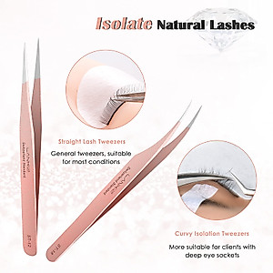 LANKIZ Eyelash Extension Tweezers Set 5 PCS for Eyelash Extensions Stainless Steel Lash Tweezers for Volume Lash Extensions-Rose Gold pinzas para pestaas pelo a pelo