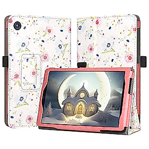 Caweet Case for TCL Tab 8 LE (Model: 9137W) 2023 Release, (𝐍𝐨𝐭 𝐅𝐢𝐭 𝐓𝐂𝐋 𝐓𝐚𝐛 𝟖 𝐌𝐨𝐝𝐞𝐥: 𝟗𝟎𝟑𝟖𝐒), Premium Leather Stand Cover with Magnetic Closure, White Flower