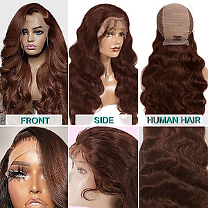 Azkiu 150% Density Brazilian Virgin Hair Brown Lace Front Wig, 26 Inch, Pre Plucked with Baby Hair, Glueless, Transparent Lace Front, Soft and Silky