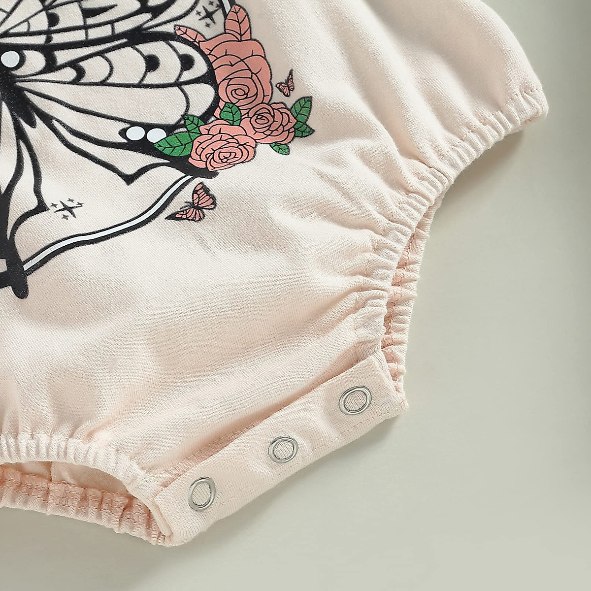 sdghg 0-18M Infant Baby Girl Short Sleeve Romper Spring Summer Bodysuit Headband Romper Butterfly Jumpsuit Bubble Bodysuit (Apricot, 0-3 Months)