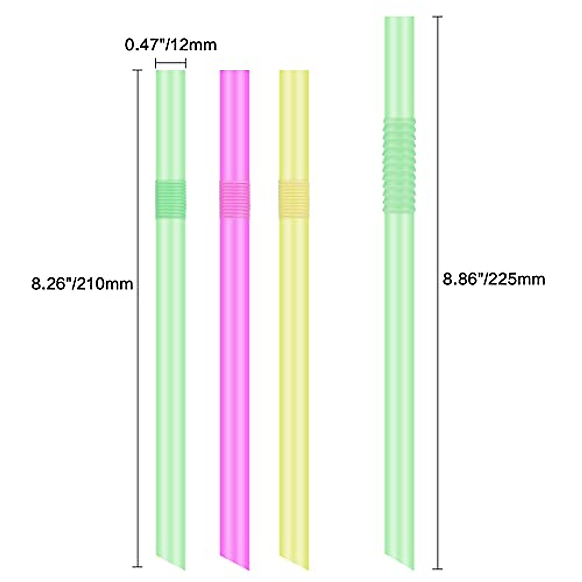 Jumbo Flexible Smoothie Plastic Straws, 100 Pcs Assorted Colors Large Bendable Disposable Milkshake Straws, Wide Bendy Boba Drinking Straws (0.47" Diameter and 8.26" long)