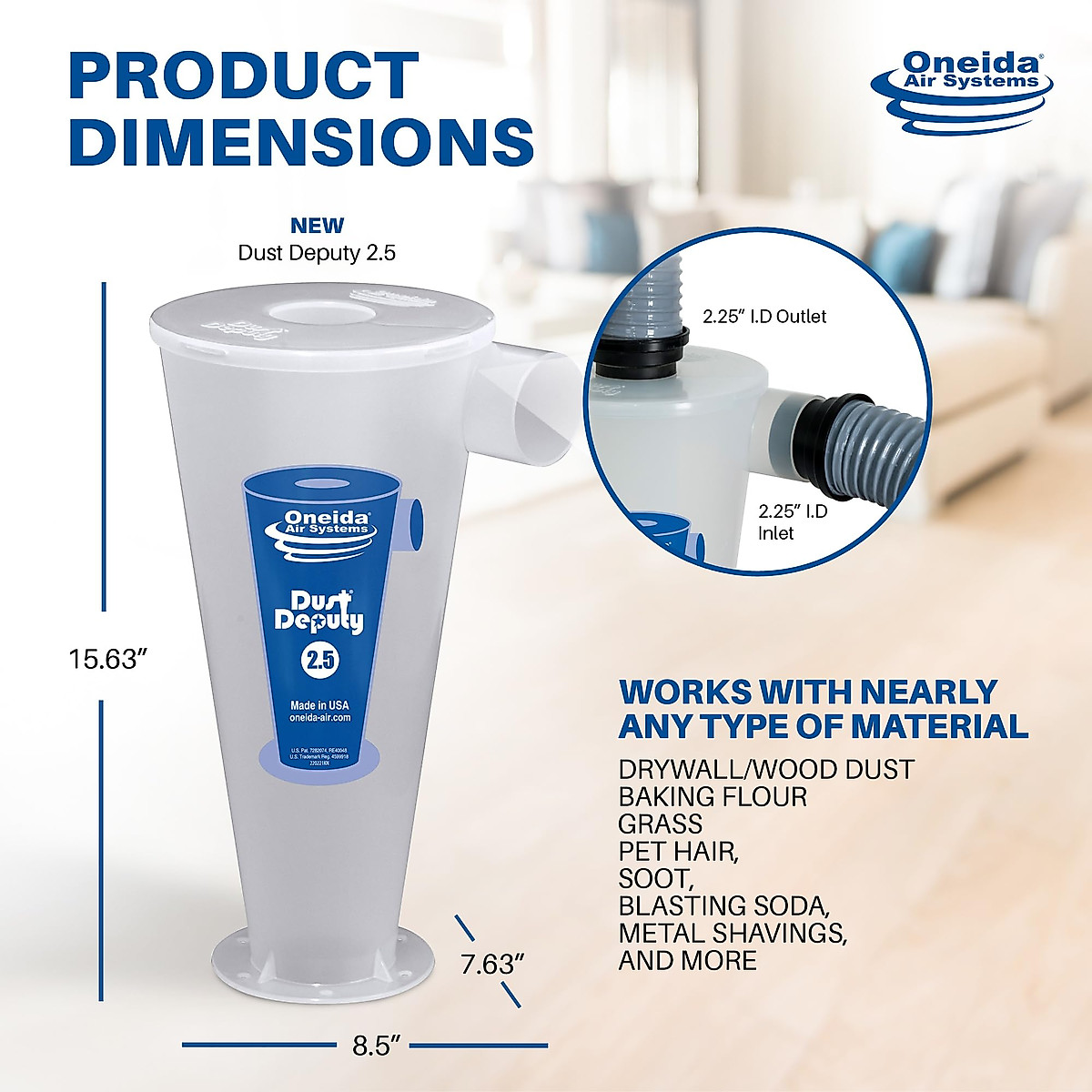 Oneida Air Systems Dust Deputy 2.5 DIY Cyclone Separator XL: Highest CFM Collector for Wet/Dry Shop Vacuums (DD 2.5 DIY)