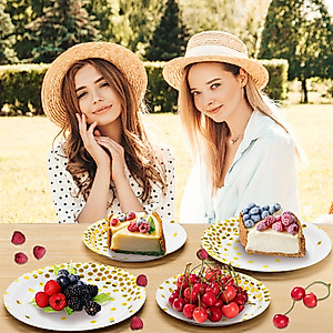 DYLIVeS White and Gold Paper Plates, 7 inch Metallic Foil Polka Dots Disposable Dessert Party Plates Cocktail Party Supplies Plates for Birthday, Bridal Shower, Easter, Graduation Party, 50 Pack