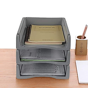 Lesbin 6-Pack Gray Plastic Stackable Paper Letter Tray