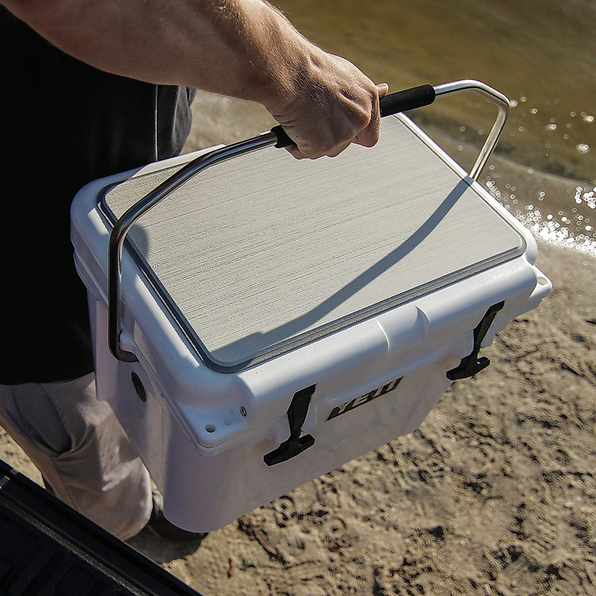 Castaway Customs SeaDek Foam Yeti Seat Cushion | 3M Adhesive Backing | Cooler Pad Accessory | Washable & Durable | Fits Roadie 20 QT (Storm Gray/Black)