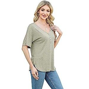 NIUBIA Women's Fashion Summer V-Neck Half Sleeves Oversized T Shirt Casual Loose Basic Tops Green