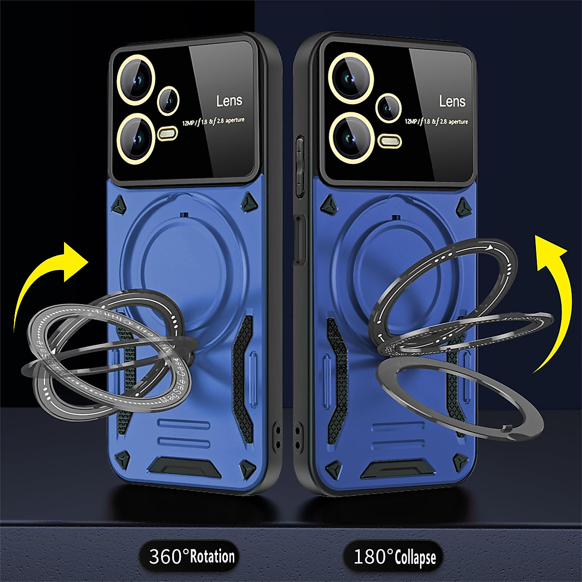 Ephoou Case for Xiaomi Redmi Note 12 Pro 5G with Ring Kickstand, Lens All-Inclusive Protection New Large Window Shockproof Anti-Scratch Cover Case for Redmi Note 12 Pro 5G/ Poco X5 Pro YD-Black