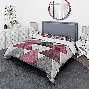 DesignQ Pink Geometric Mod Triangles I Mid-Century Modern Duvet Cover Set, Pink Duvet Cover Set Twin, Abstract Bedding Set of 3 Pieces, All Season Mid-Century Modern Bedding Sets Twin